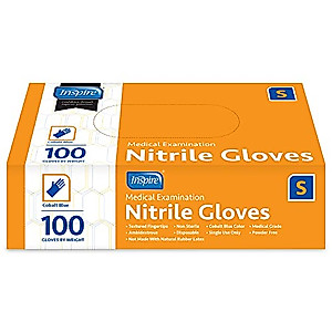 Inspire Cobalt Blue Exam Grade Nitrile Gloves Size XL, Box of 100