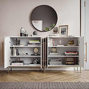 BELLEZE Set of 2 Sideboard Buffet Cabinet with Doors & Adjustable Shelves, Kitchen Storage Cabinet, Modern Accent Cabinet for Entryway, Living Room, or Bedroom, Storage Credenza - Harper (Rustic Oak)