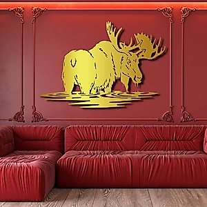 Metal Wall Decor, Wild Deer Wall Art, Gift For Wildlife Lovers, Natural Living Wall Decor, Suitable For Indoor and Outdoor, Entryway Decor,Metal Deer wall Art (Gold, 37" x 26" / 93 x 63 cm)