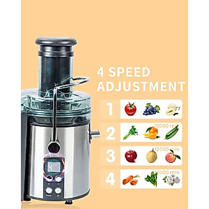 Centrifugal Juicer Machine - LCD Monitor 1100W Juice Maker Extractor, 5-Speed Juice Processor Fruit and Vegetable, 3" Feed Chute Stainless Steel Power Juicer, Easy Clean, BPA Free (Black)
