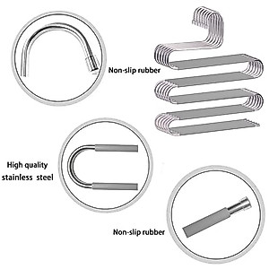 Pants Hangers Non Slip Space Saving Hangers 6 Pack S-Shape Trousers Hangers Stainless Steel Clothes Hangers Closet Organizer for Pants Jeans Scarf Trouser Tie Towel(6 Pack Gray)