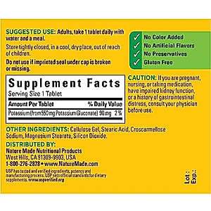 Nature Made Potassium Gluconate 550mg, 100 tablets