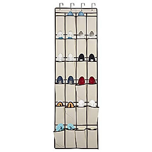 LAIGOO Over the Door Shoe Organizer, Hanging Shoe organizer with 24 Large Fabric Pockets, with 4 Hooks Shoe Storage Rack Organizer for Closet Bedroom Bathroom Pantry（60 x 20 inch, Beige