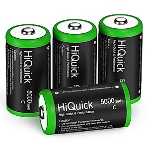 HiQuick C Rechargeable Batteries 5000mAh - 1.2V Ni-MH High Capacity C Size Batteries(Pack of 4)