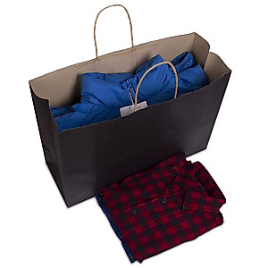 BagDream 16x6x12 Inches 50Pcs Black Kraft Paper Bags with Handles Bulk for Shopping, Grocery, Mechandise, Party, Gift Bags, 100% Recyclable Large Paper Bags