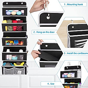 Over The Door Organizer, KoHuiJoo Large Hanging Door Organizer Baby Nursery Closet Bathroom Door Storage Organizer with 6 Clear Window and 20 Large Pockets for Cosmetics, Toys and Sundries Black (Black 5 Pocket)