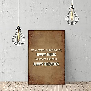 Yelolyio It Always Protects,always Trusts,always Hopes,always Perseveres Canvas Prints Wall Art Quote Oil Painting On Canvas Wooden Framed Art Canvas for Home Decoration Birthday Gift,8 X 12 Inch