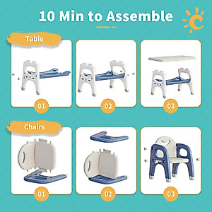 Toddler Table and Chair Set, Kids Table and Chairs with Storage Space and 2 Chairs, Toddler Chair and Table Set for 1-6, Toddler Table and Chairs for Playroom, Bedroom, Kindergarten, Nursery (Blue)