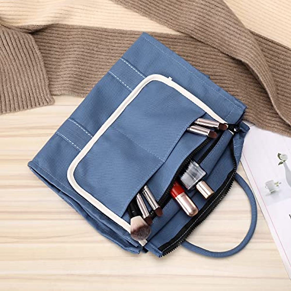 Canvas Tote Bag for Women Travel Shoulder Bag Crossbody Bags for Women Tote Bag with Zipper Handbags for women (Blue)