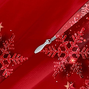 Diusye Christmas Card with Shining Red Snowflakes and Stars Cushion Covers, 1 Pack Throw Pillow Covers Decorative Soft Velvet Pillowcase for Couch Sofa Bed Car Living Room, 16x24 Inch