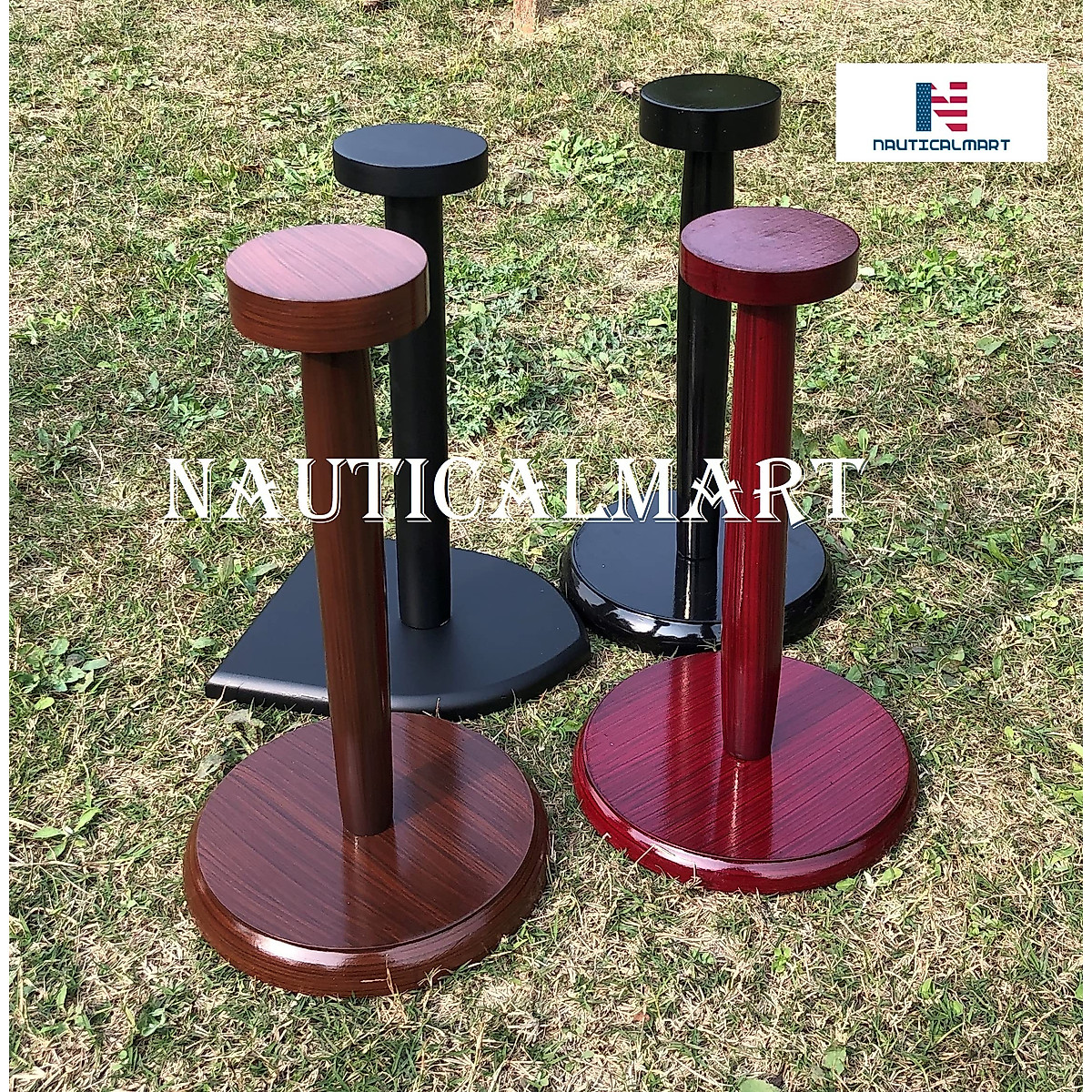 NauticalMart Medieval Armor Helmet DIsplay Stand Viking Norman Armor Spartan wooden display stand Stand in Black