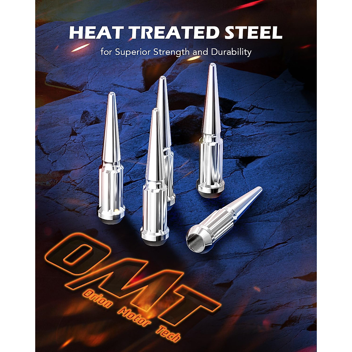 Orion Motor Tech 14mmx1.5 Lug Nuts Chrome 32 Piece, M14x1.5 Spike Lug Nuts Wheel Accessories Compatible with Chevy Ram Ford GMC