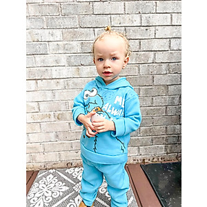 Sesame Street Cookie Monster Infant Baby Boys Fleece Pullover Hoodie and Pants Outfit Set Blue 12 Months