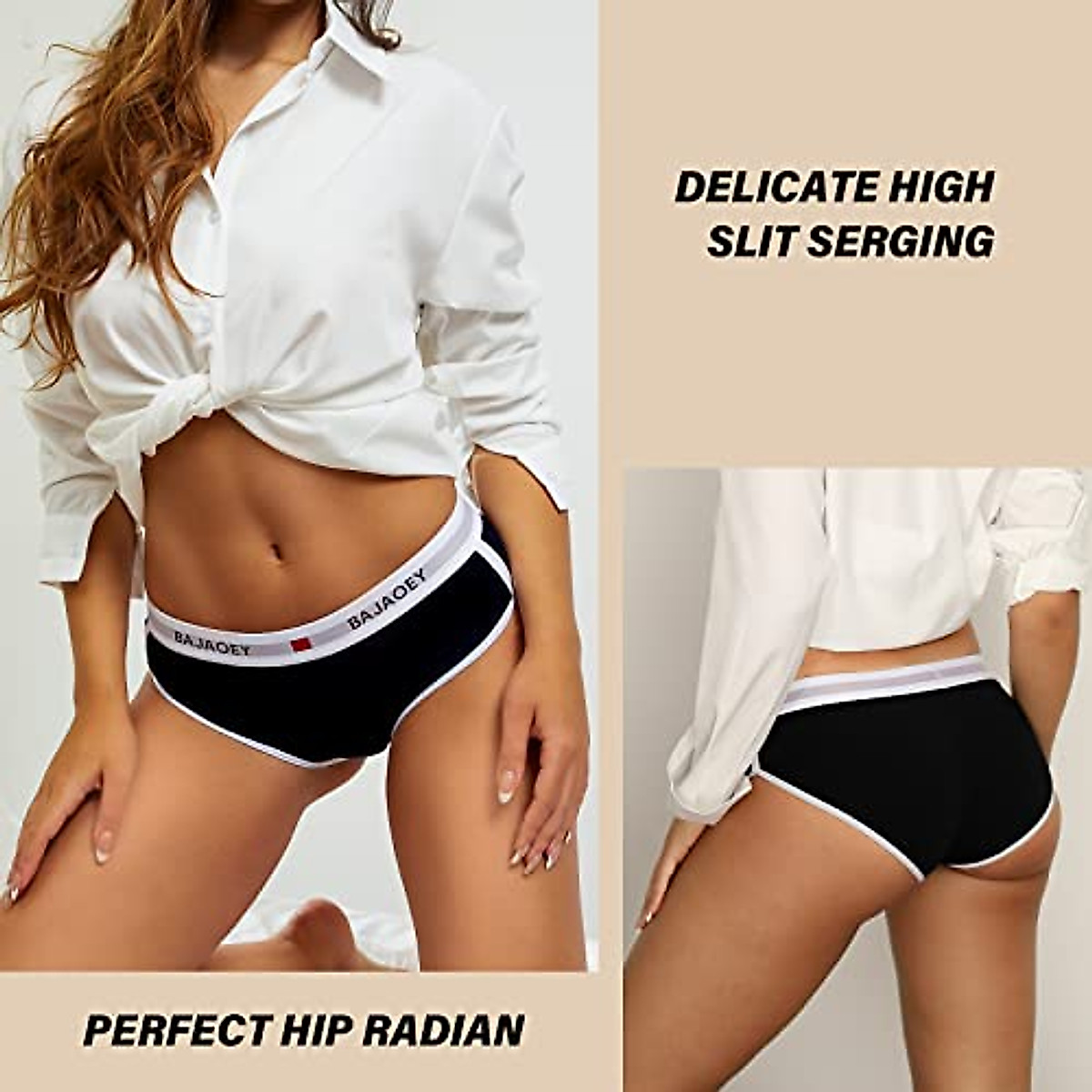 BAJAOEY Women's Cotton Underwear Moisture Wicking Breathable Cheeky Panties for Women Soft Comfy Ladies Bikini 5 Pack S-XL