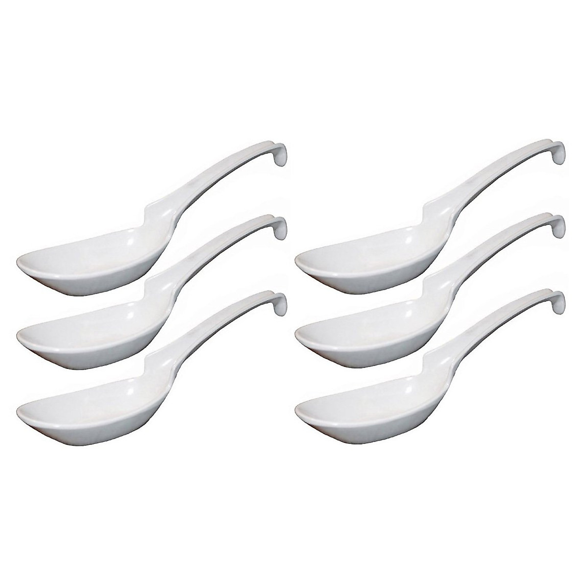 Happy Sales Melamine Soba, Rice Spoons, Chinese Won Ton Soup Spoon, Asian White, 6 Pack Notch & Hook Style