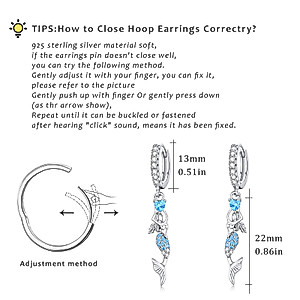 Cuoka Mermaid Earrings 925 Sterling Silver CZ Mermaid Dangle Drop Earrings,Hawaii Mermaid Hoop Earrings Jewelry for Women Mermaid Lovers