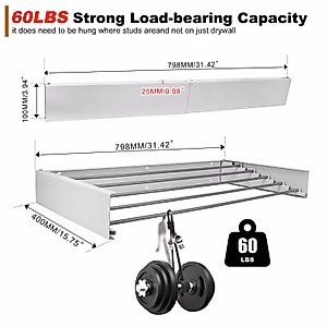 KOBSAINF Drying Rack Collapsible, Wall Mounted Drying Rack, Clothes Drying Rack, Retractable Drying Rack 5 Aluminum Rods 60 lb Capacity White 31.5"