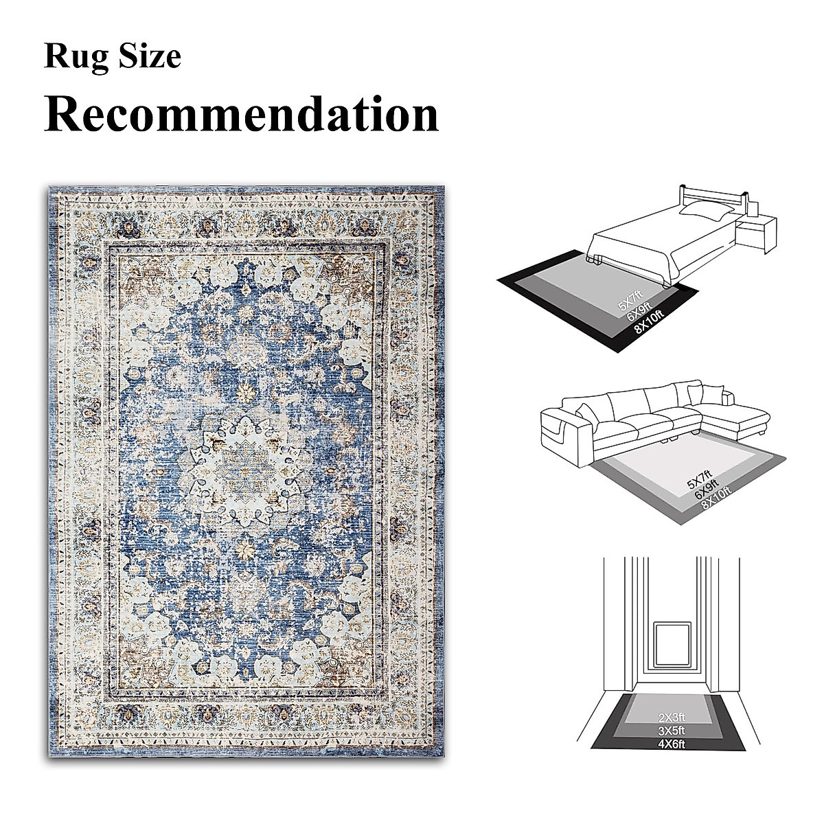 Bairichmat 2x3 Area Rugs,Machine Washable Rug,Non-Slip,Kitchen Rugs, Entryway Rug, Small Rug, Door Mat,Indoor Rug with Stain Resistant Accent Distressed Carpet Thin Rug,Non Shedding, Easy Clean