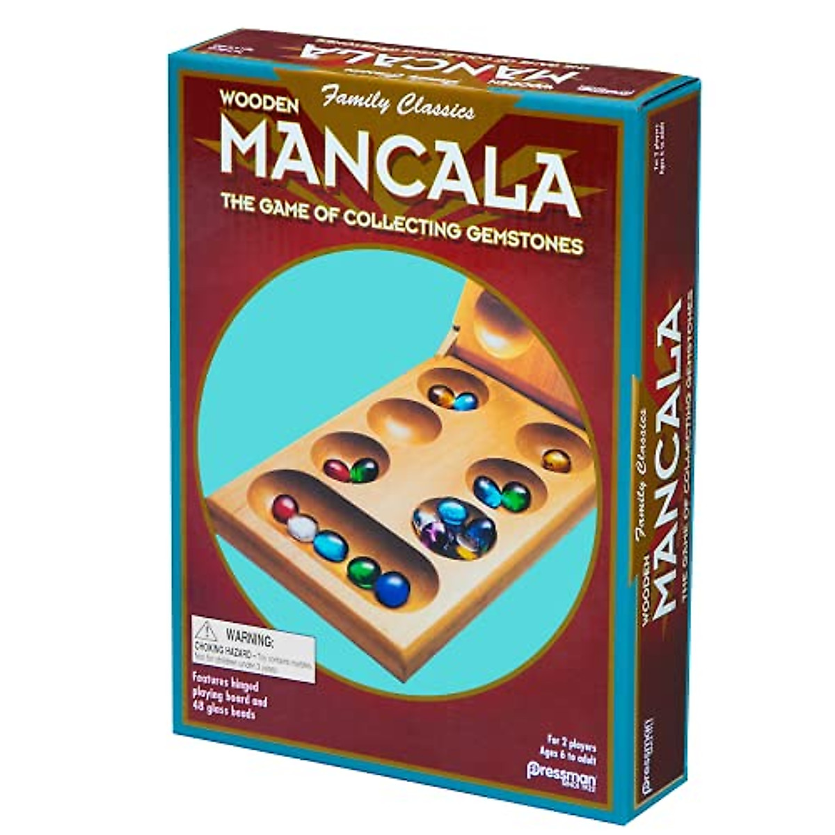 Pressman Mancala - Real Wood Folding Set, with Multicolor Stones by Pressman, 2 players
