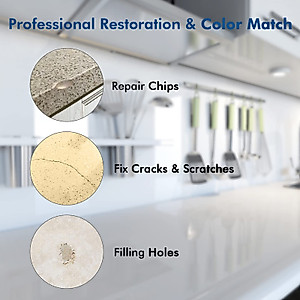 Granite Repair Kit & Marble Repair Kit (Color Match), Quartz Countertop Repair Kit, Corian Repair Kit for Marble Granite Quartz Corian Tiles and Stones with Color Brown Gray White Beige Black Cream