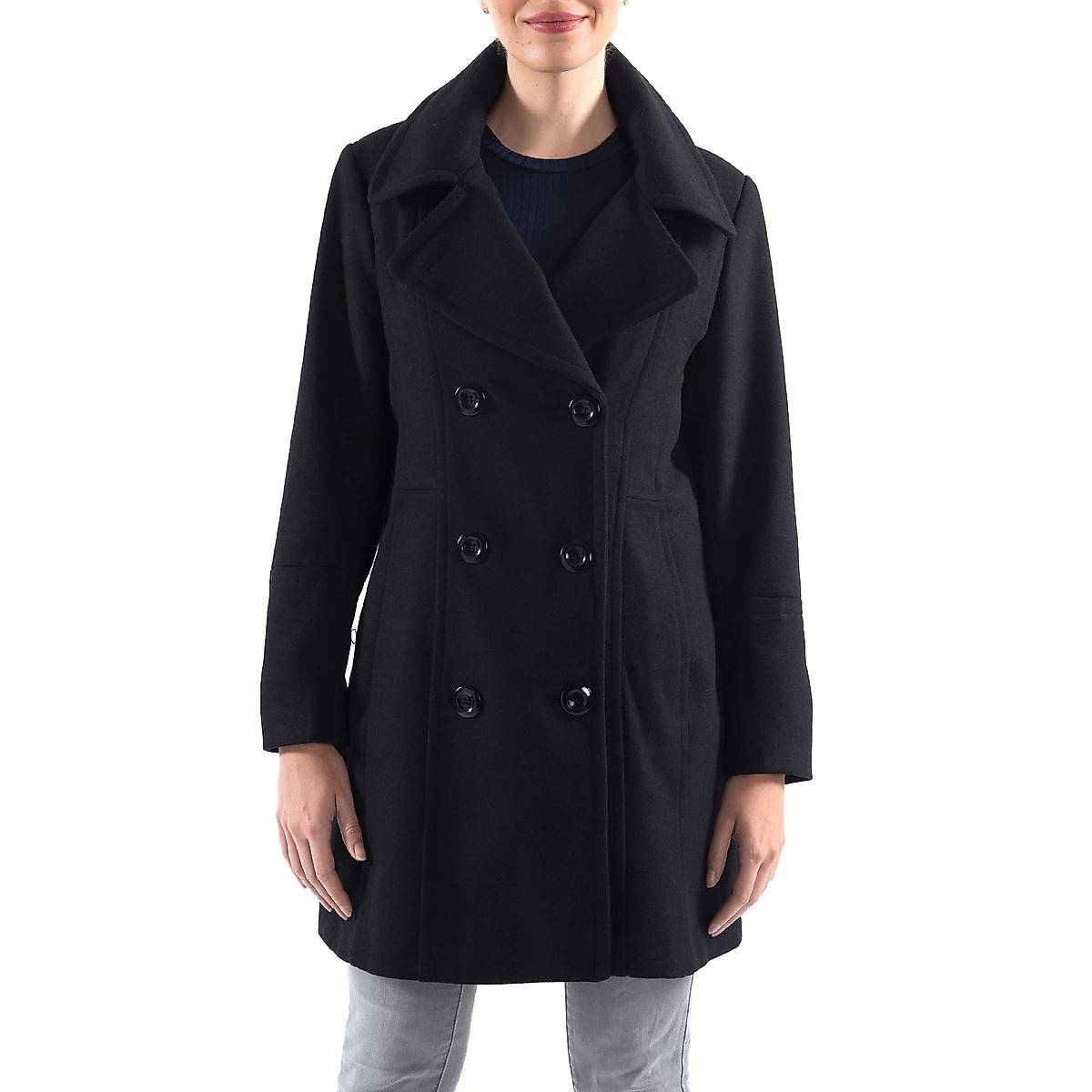 Alpine Swiss Norah Women’s Wool Blend Peacoat Runs Large – Double-Breasted Jacket with Flattering Fit Black XL