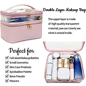 Makeup Bag,Leather Double Layer Large Organizer Bag,Travel Accessories Dorm Room Essentials Toiletry Bag for Women,Travel Essentials Cosmetic Bag Case,Valentines Day Gifts for Her Wife