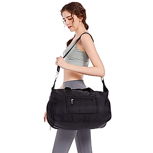 Sports Gym Bag, Travel Duffel Bag with Wet Pocket & Shoes Compartment Weekender Bag for Women and Men, Black