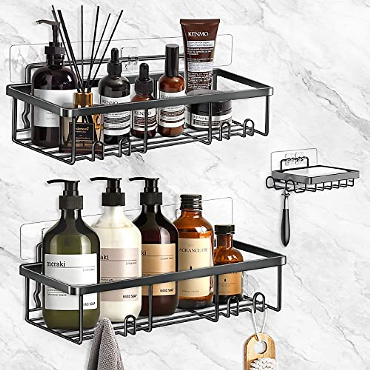 Shower Caddy Bathroom Organizer 3-Pack Adhesive Shower Shelves Rustproof Shower Shelf for Inside Shower Storage with Soap Holder and Adhesives
