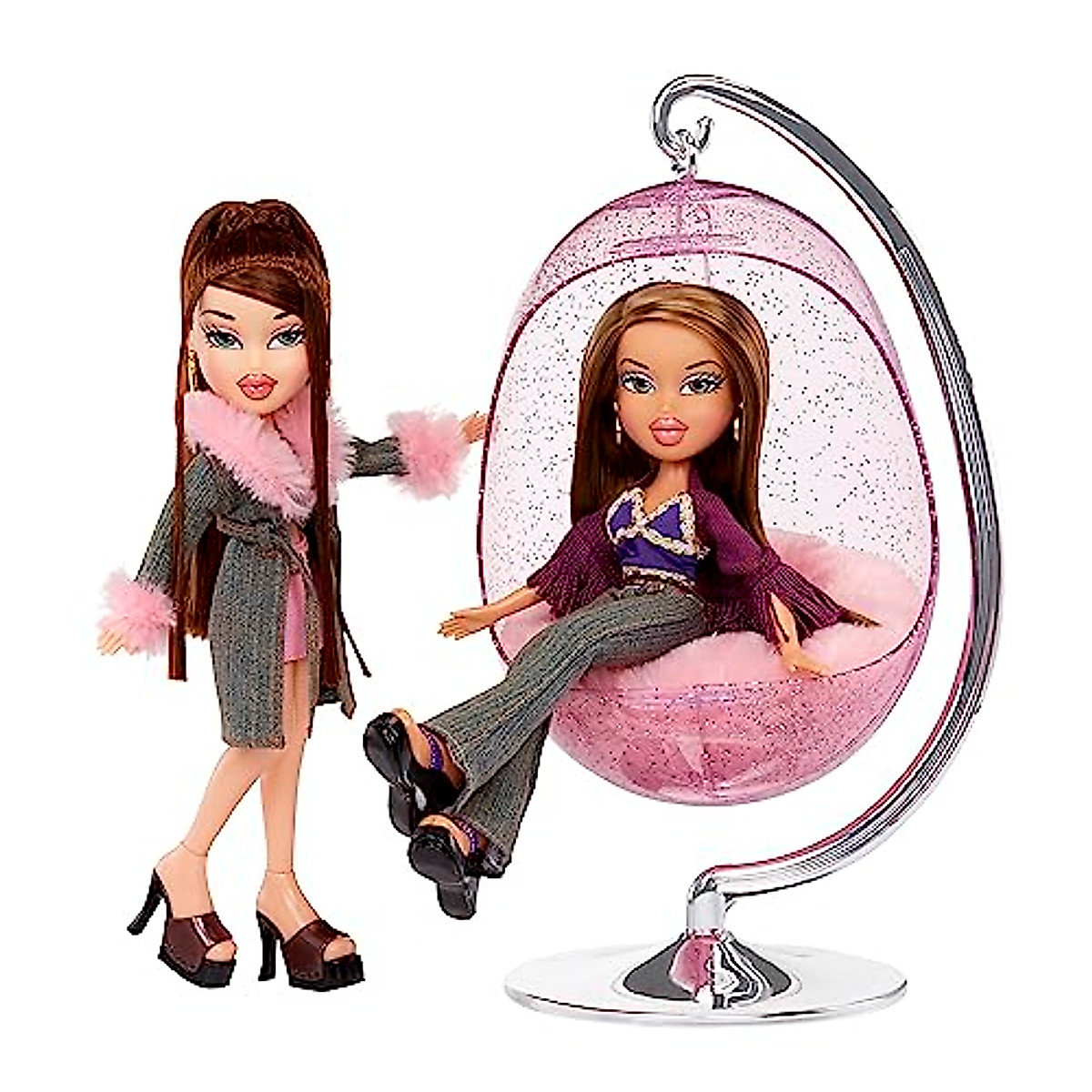 Bratz Funky Fashion Furniture Retro-Swing Chair Playset & Display with Footrest, Swings Back & Forth, Fits Dolls Up to 12" Tall, Y2K Nostalgia, Collectors Ages 6 7 8 9 10+