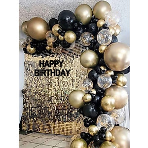 Black and Gold balloons Arch Garland Kit, 100pcs Black Gold Confetti Balloons with 16ft Tape Strip & Dot Glue for Graduation Birthday Baby Shower Wedding Party Decorations
