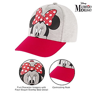 Disney Little Baseball Cap, Minnie Mouse Adjustable Toddler Ages 2-4, Grey/Red