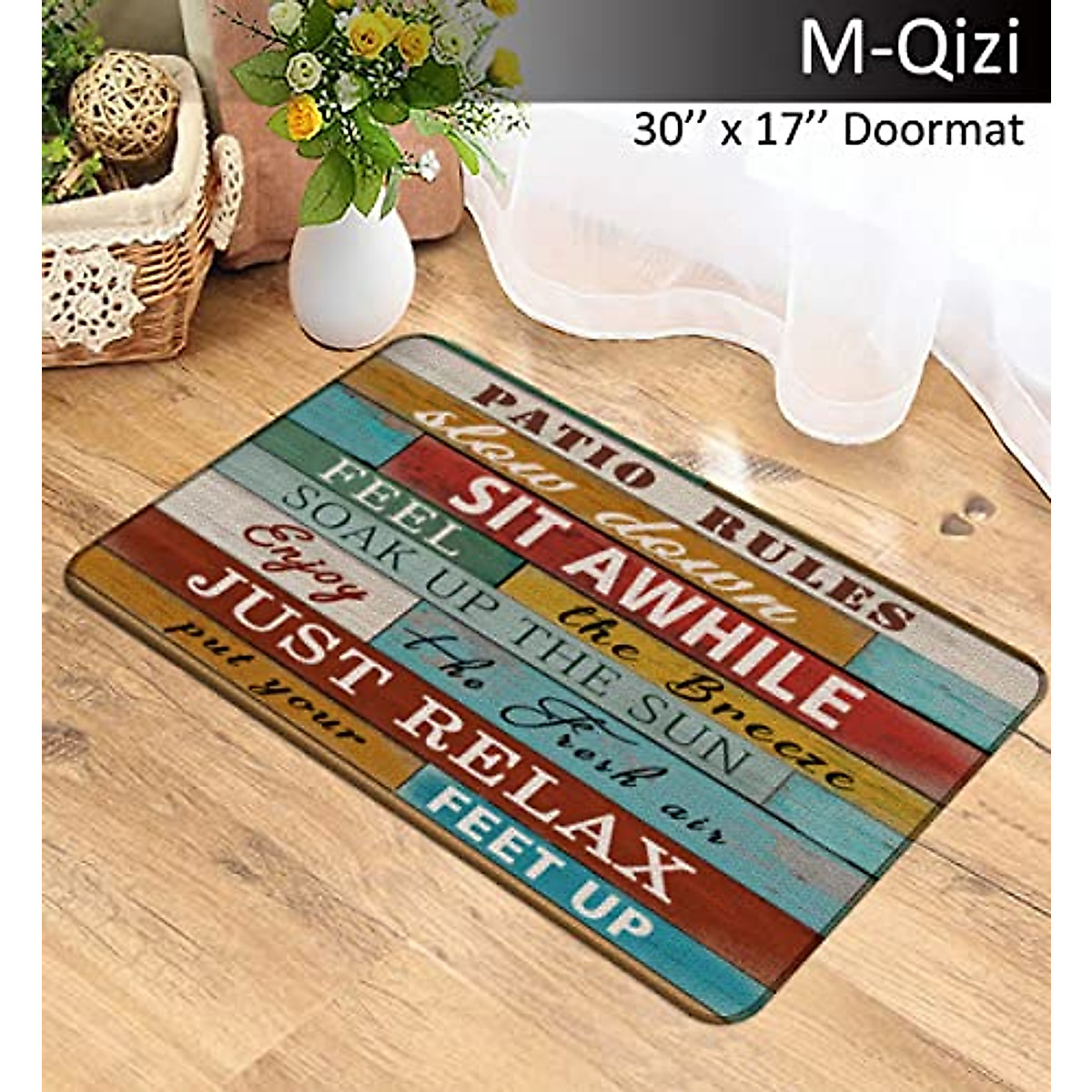 Patio Rules Decorative Doormat 17”X30”,Patio Rules Deck Rules Reversible Throw Pillowcase 18”X18”,Set of 1 Pillow Cover 1 Doormat,Farmhouse Home Porch Patio Garden Door Decor,Housewarming Gifts