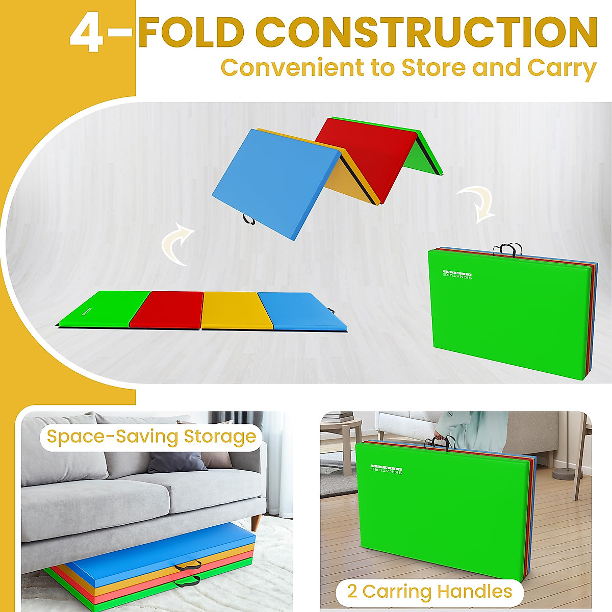 Signature Fitness All-Purpose 4'x10'x2" Extra Thick High Density Anti-Tear Gymnastics Gym Folding Exercise Aerobics Mats, Multiple