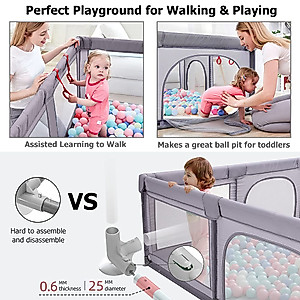Dripex Baby Playpen, 71*47 inch Baby Playards with Zipper Gates, Kids Play Pen, Safe No Gaps, See-Through mesh, Play Pens for Babies and Toddlers, Baby Gate Playpen, Baby Fence (Grey )