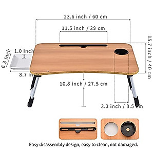 Laptop Bed Desk Table Tray Stand with Cup Holder/Drawer for Bed/Sofa/Couch/Study/Reading/Writing On Low Sitting Floor Large Portable Foldable Lap Trays Eating and laptops(Walnut)