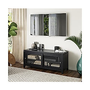 SIMPLIHOME Cosmopolitan SOLID WOOD 48 Inch Wide Contemporary TV Media Stand in Black for TVs up to 55 Inch, For the Living Room and Entertainment Center