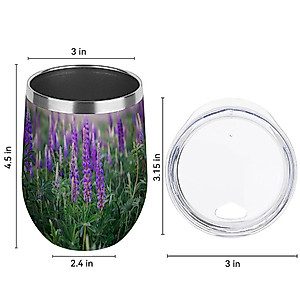 silichee 12 Oz Stainless Steel Insulated Tumblers with Lid Field with Purple and Blue Flowers of in the Meadow Background a Lupin Tumblers Vacuumcoffee Mugs for Hot and Cold Coffee,Wine,Drinks