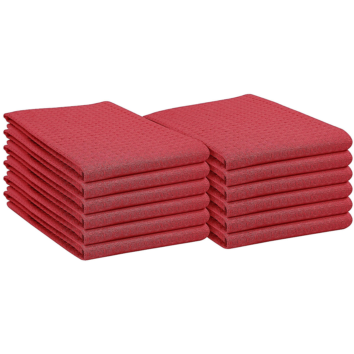 Native Fab Waffle 12 Pack 100% Cotton Kitchen Dish Towels 16x26 Absorbent Durable Washable, Tea Towels, Dish Cloths, Bar Towels, Cleaning Towels, Kitchen Towels with Hanging Loop, Red