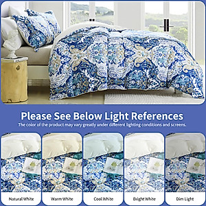 Quilta Blue Damask Duvet Cover King 3 Pieces Bedding Set 104"x90", Vintage Boho Medallion Reversible Pattern Duvet Cover with 2 Pillowshams, Comforter Not Included, Blue/White/Brown