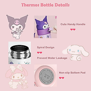 360ML/12.2oz Kawaii Water Bottle, Kuromi Thermos Water Bottle, Cute Insulated Water Bottle, Stainless Steel Water Cup for Hiking, Camping, Traveling, Office, School, Car, Girls