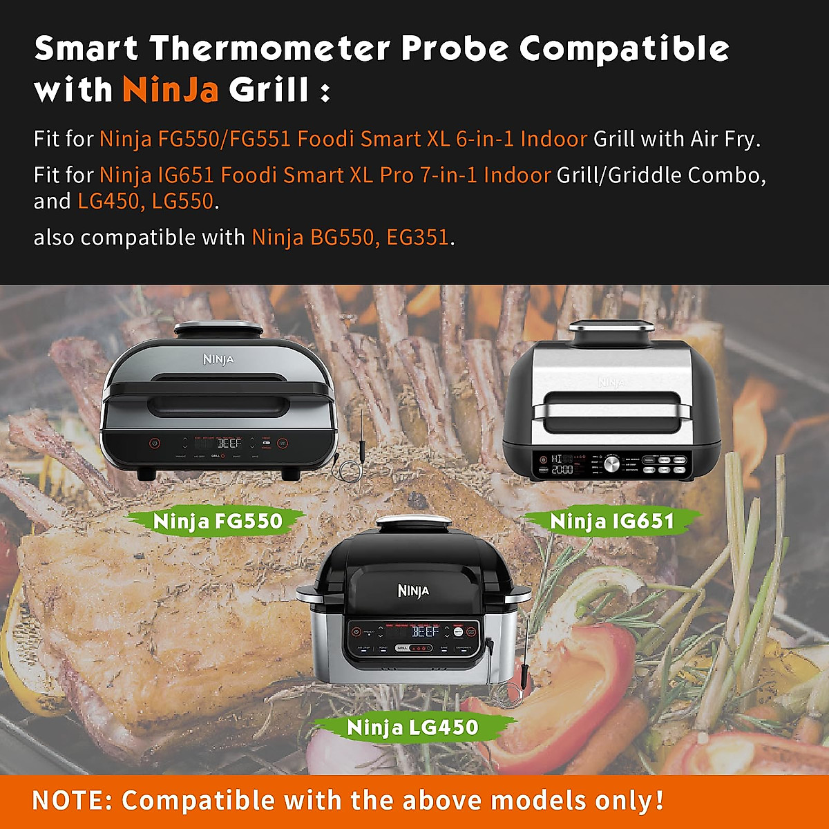 Smart Thermometer Probe for Ninja FG550/FG551 Smart XL 6-in-1 Indoor Grill with Air Fry, Replacement Meat Probe for Ninja Indoor Grill Accessories, 1 Pack