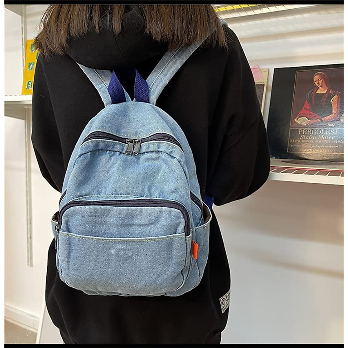 ZEHO Denim Backpack Jeans Backpacks Student Backpack High School Bookbags Retro Daypack, Light Jean Blue, One Size