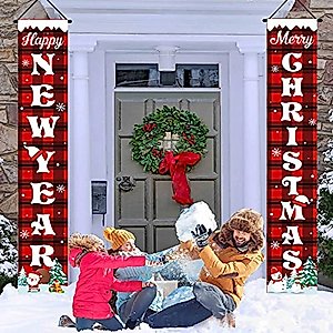 VATOS Merry Christmas Door Banner for Front Door - Christmas Porch Sign Decorations Banner, Merry Christmas Hanging Banner for Home Outdoor Indoor, Xmas Home Decor Front Door Haning Banners Outside