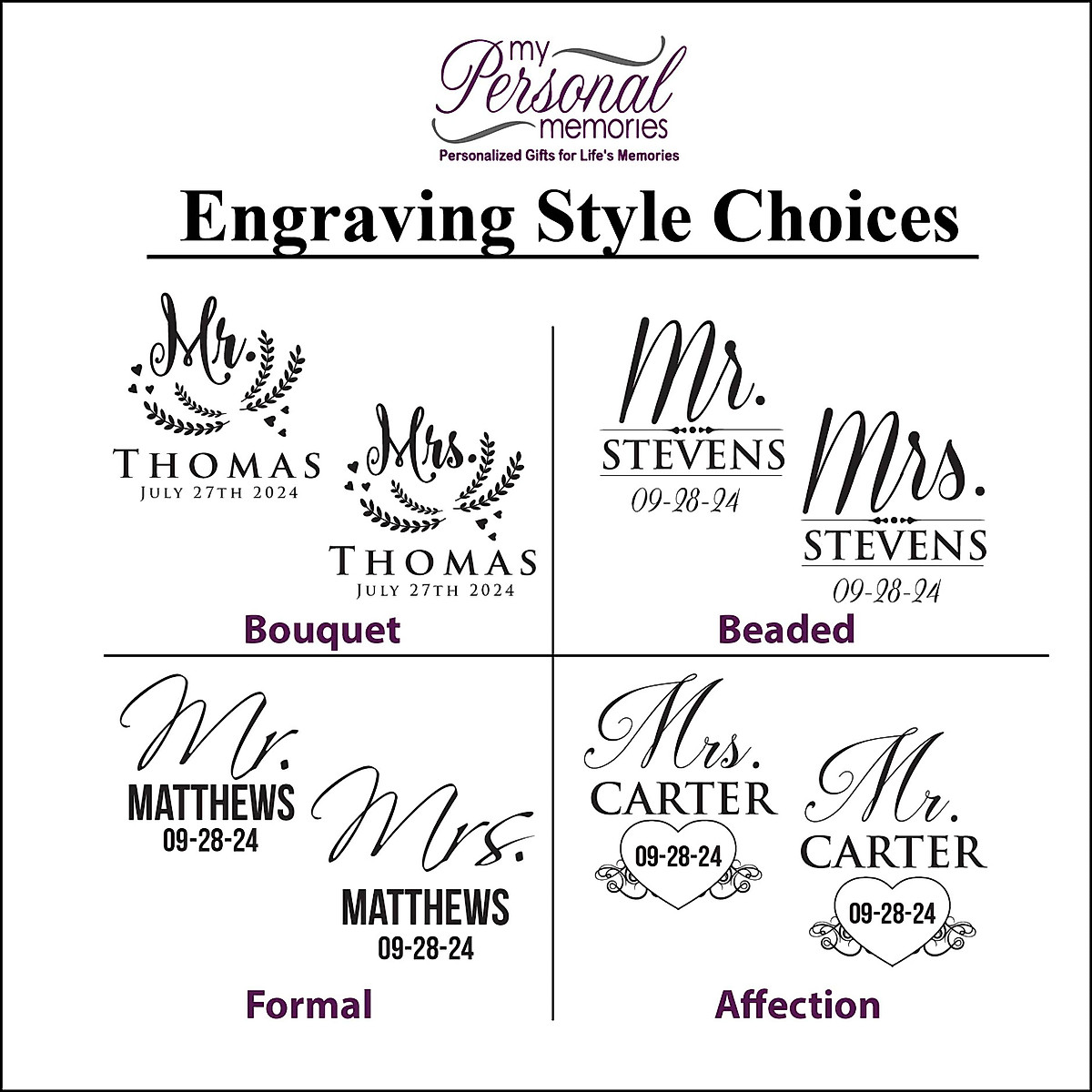 My Personal Memories Set of 2 Mr and Mrs Personalized Mason Jar Glasses - Engraved, Custom, Monogrammed Barware Glassware Gifts