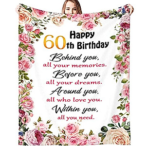 Eliber Happy 60th Birthday Gifts for Women Blanket 60th Birthday Decorations Throw Blanket Birthday Gift Ideas for 60 Year Old 60"X50"