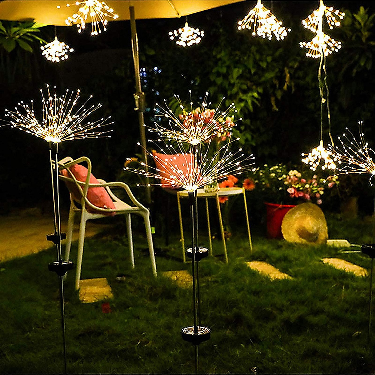 Solar Firework Lights 2 Packs Solar Garden Decorative Lights Outdoor 150 LED 2 Modes Firework String Light Waterproof Landscape Fairy Lights for Yard Lawn Pathway Christmas Party Decor (Warm White)