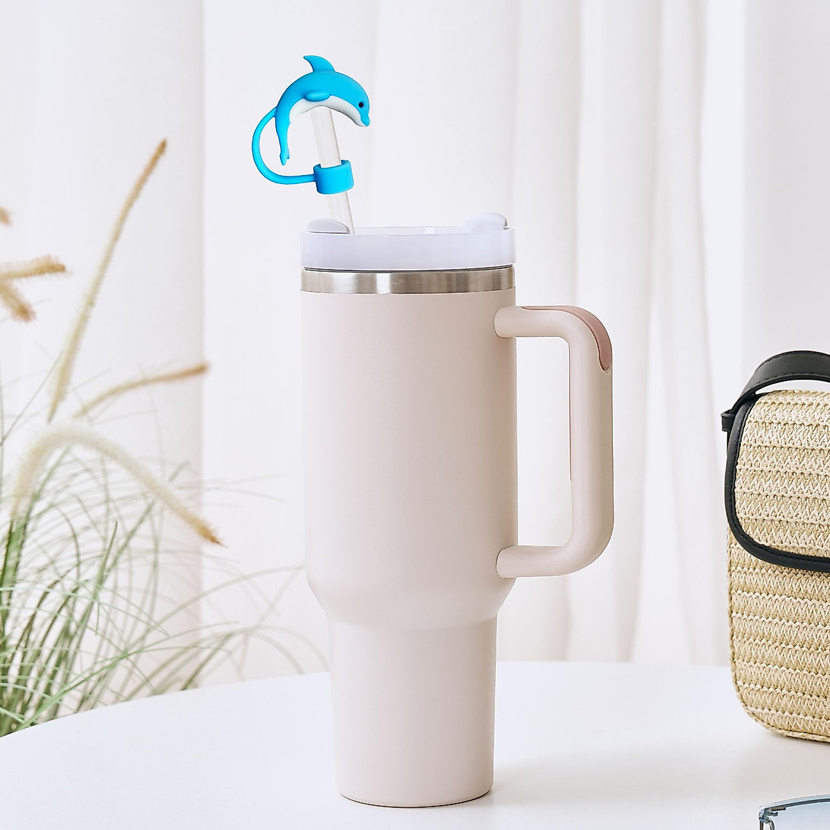 6PCS Straw Cover Cap for Stanley Cup, Silicone Sea Animal Straw Topper for Stanley 30&40 Oz Tumbler with Handle, 10mm 0.4in Dust-Proof Reusable Straw Tips Lids. (Color 4)