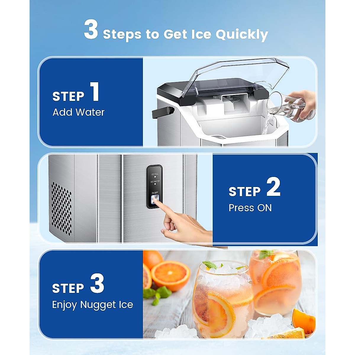 COWSAR Nugget Ice Maker Countertop, Chewable Nugget Ice Cubes Machine, Quick Ice Making 34Lbs/Day, Self-Cleaning, Portable Ice Machine for Home Kitchen Office Party