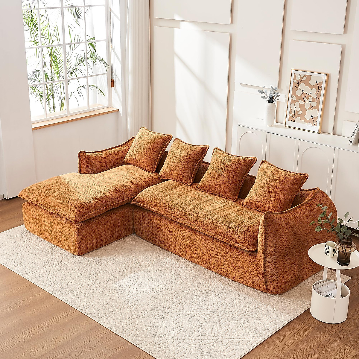 Yogald Modern Modular Sectional Sofa, Comfy L-Shaped Extra Deep Seat Cloud Couch, Freedom Combination Upholstery Floor Furniture Sofa, for Living Room Office (Chenille Orange)