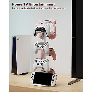 MiiKARE Controller Holder 6 Tiers with Headphone Holder, Adjustable Gaming Controller Headset Stand, Game Controller Stand for All Xbox PS4 PS5 Switch Pro Crontroller Gaming Accessories - White